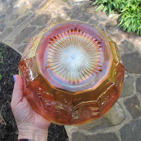 Antique Northwood Singing Birds Pumpkin Marigold Carnival Glass Master