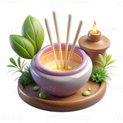 Relaxing Aromatic 3d Render Reed Diffuser Candle And Greenery