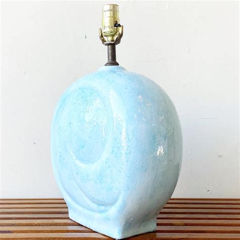 Postmodern Baby Blue Ceramic Swirl Three Way Table Lamp For Sale At 1stDibs