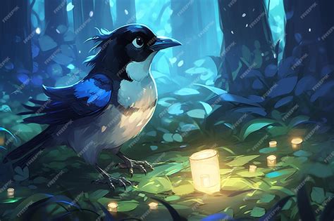 Shimmering Magpie Collecting Shiny Objects In Meadow Filled With