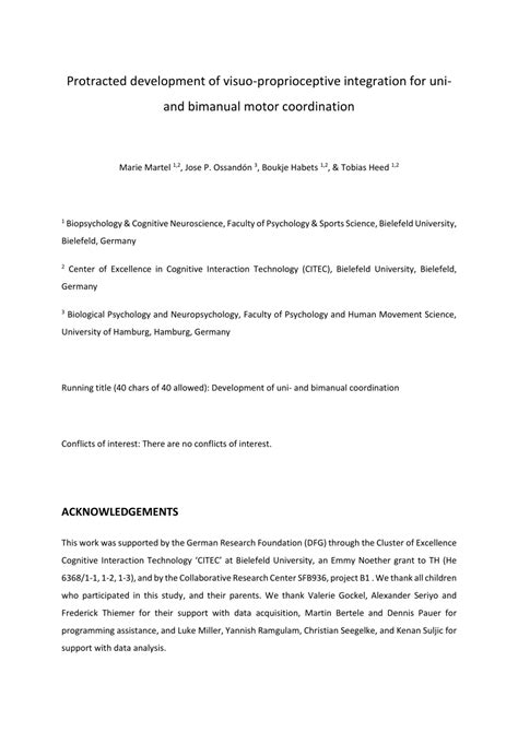 Pdf Protracted Development Of Visuo Proprioceptive Integration For Uni And Bimanual Motor