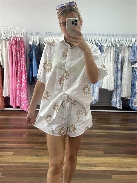 Moana Sun And Wave Gold Print High Waisted White Shorts Maddy By Design