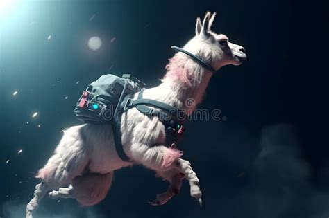 Astronaut Llama Flies In Deep Space Concept Art Generative Ai Stock