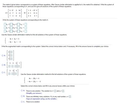 Solved The Matrix A Given Below Corresponds To A System Of Chegg Com