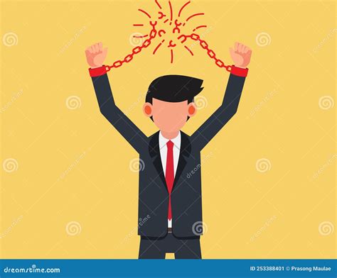 Confident And Angry Business Man Breaking Chain Shackle Handcuffs