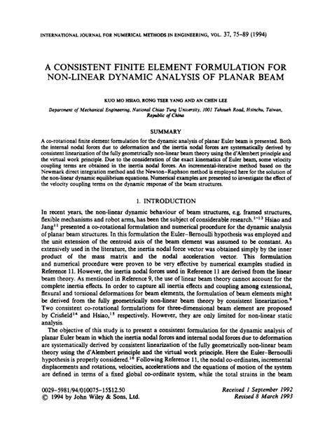 Pdf Consistent Finite Element Formulation For Non Linear Dynamic