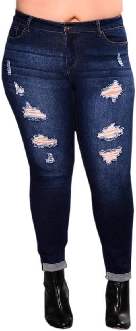 BOLAWOO Pantalones Vaqueros De Las Mujeres Flacas De Alto Talle Ripped