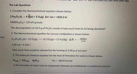 Solved Pre Lab Questions 1 Consider The Thermochemical