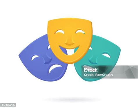 연극 가면 드라마와 코미디 비극 만화와 비극 마스크 상징입니다 3차원 형태에 대한 스톡 벡터 아트 및 기타 이미지 3차원 형태 Performing Arts Event