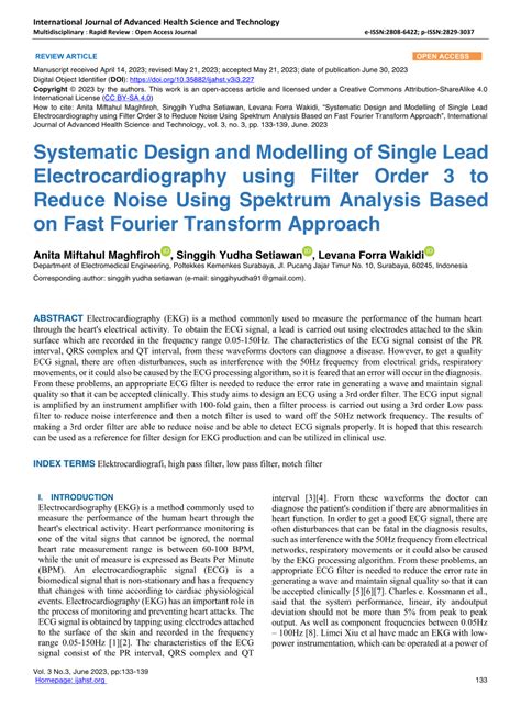 Pdf Design Of Single Lead Electrocardiography Using Filter Order 3 To Reduce Noise Using