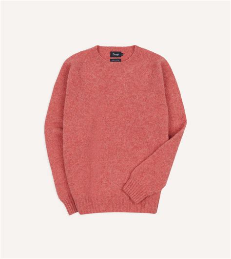 Pink Brushed Shetland Crew Neck Jumper Drakes