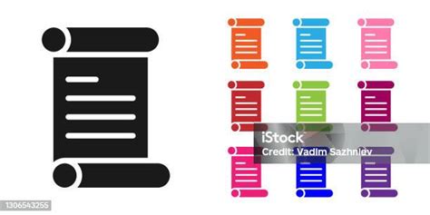 검은 법령 종이 양피지 흰색 배경에 격리 된 스크롤 아이콘 아이콘 다채로운 아이콘을 설정합니다 벡터 계약서에 대한 스톡 벡터 아트 및 기타 이미지 Istock