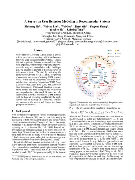 A Survey On User Behavior Modeling In Recommender Systems Pdf