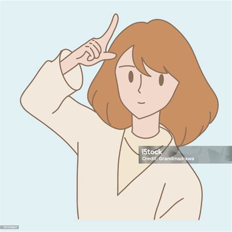 Woman Showing Lsign On Forehead Pointing Finger Making Loser Gesture