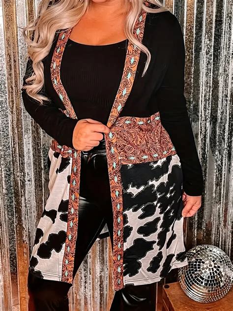 Plus Size Boho Cardigan Vrouwen Plus Paisley Cow Print Lange Temu