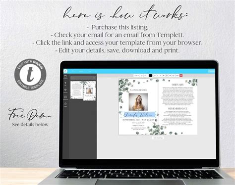 Funeral Program Template Printable Funeral Program Template Etsy