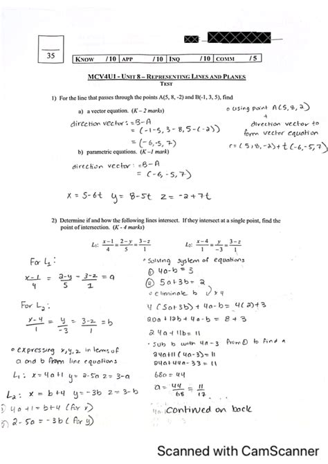 Calc Unit 6 Test 35 Know App Inq Comm Mcv4u1 Unit 8 Representing Lines And Planes Test 1