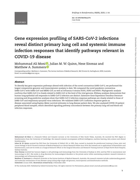 Pdf Gene Expression Profiling Of Sars Cov 2 Infections Reveal
