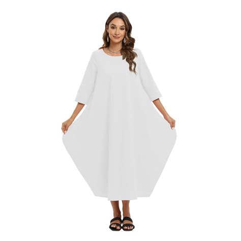 Women Long Sleeve Cotton Casual Loose Plus Size Irregular Long Dresses