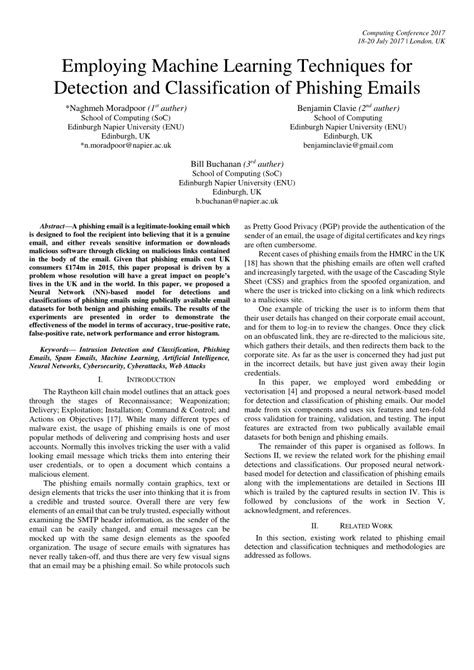 Pdf Employing Machine Learning Techniques For Detection And Classification Of Phishing Emails