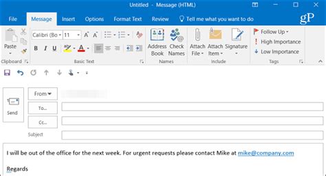 Create Out Of Office Replies In Outlook 2016 For POP Or IMAP Accounts