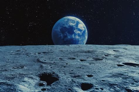 Majestic Earthrise Over Lunar Landscape Stock Image Image Of