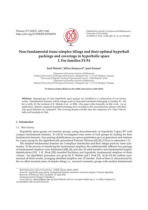 Pdf Non Fundamental Trunc Simplex Tilings And Their Optimal Hyperball Packings And Coverings