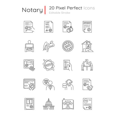 Notary Services Pixel Perfect Linear Icons Set Icon Art Pictogram Png And Vector With