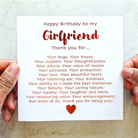 Poem Girlfriend Birthday Card Romantic Birthday Card For Girlfriend