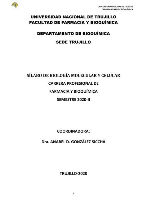 1 Silabo De Biologica Mol Cel 2020 Coord Prof Anabel Gonzalez