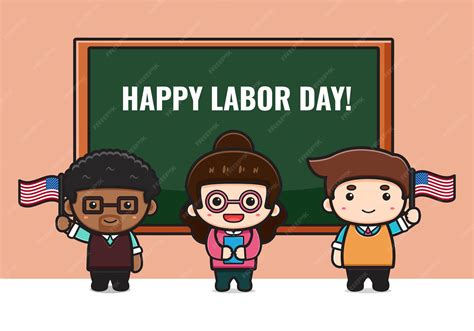 Premium Vector Cute Teacher Celebrate Labor Day Cartoon Illustration
