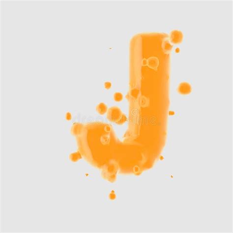 3d Letter J Uppercase Orange Juice Font With Drops Isolated On White