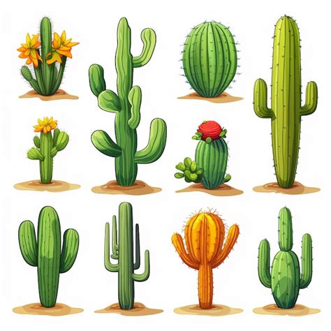 Premium Photo A Set Of Cactus Plants And Flowers On A White Background Generative Ai