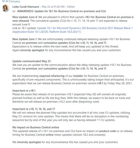 Cumulative Update Summary For Microsoft Dynamics 365 Business Central
