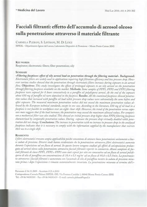 Pdf Filtering Facepieces Effect Of Oily Aerosol Load On Penetration