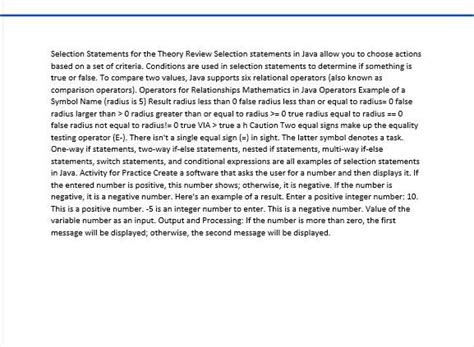 Solved Selection Statements For The Theory Review Selection