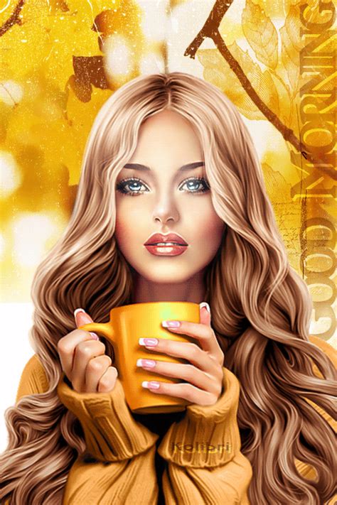 ☕coffee Morning Love♥️☕️ Beautiful Fantasy Art Cartoon Girl Images