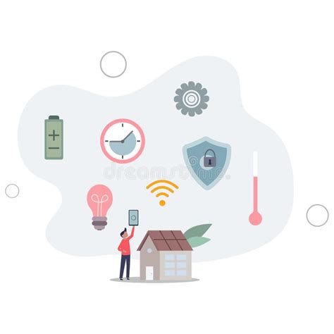 Cartoon Hand With Mobile App In Phone Monitoring System Of Building