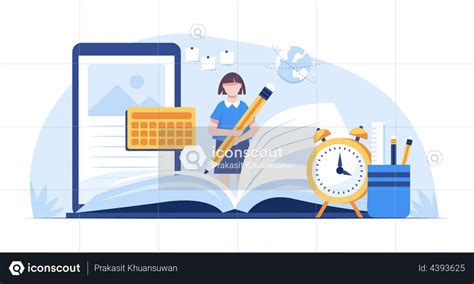 Best Girl Completing Assignment On Deadline Illustration Download In