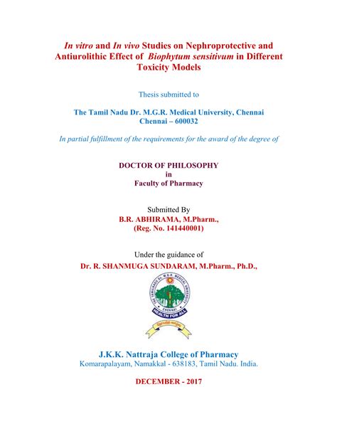 In Vitro And In Vivo Studies On Nephroprotective And Antiurolithic