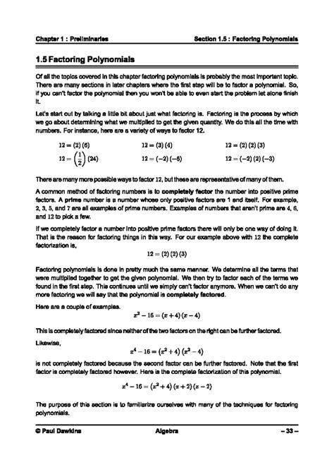 Factoring And Rational Expressions Chapter 1 Preliminaries Section