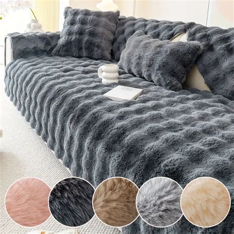 Imitation Rabbit Plush Sofa Cover Winter Warm Thick Plush Temu