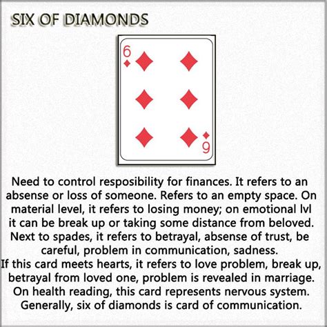 Six Of Diamonds Cartomancy Cartomancy Tarot Book Learning Tarot Cards
