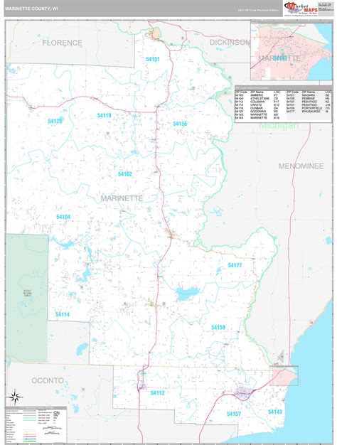 Marinette County Wi Wall Map Premium Style By Marketmaps Mapsales