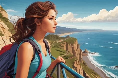 Premium Vector Sport Climbing Lady Mountain Ocean