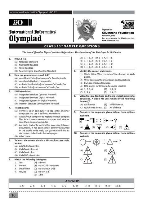 Cyber Olympiad Class 10 Sample Question Paper 04 Olympiad Tester