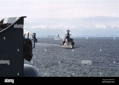 A Starboard Bow View Of Three Soviet Kanin Class Guided Missile