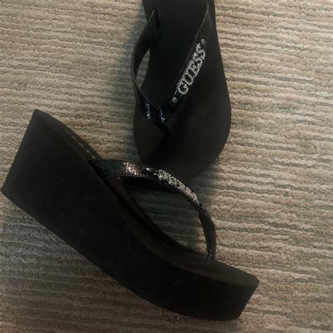 Guess Womens Black Flipflops Depop