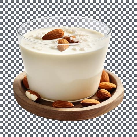Premium Psd Tasty Almond Milk Glass With Almonds Isolated On