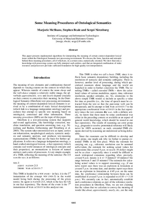 Pdf Some Meaning Procedures Of Ontological Semantics